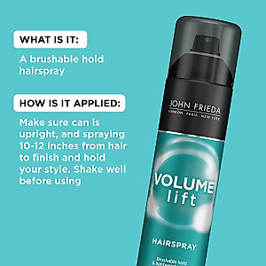John Frieda Volume Lift Hairspray, Volumizing Hairspray with Air-Silk Technology for Fine or Flat Hair, Adds Body, Long-Lasting Hold, and Fullness for Fine, Thin Hair, 10 Oz, Pack of 2