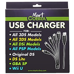 Mart Cobra USB Charger Cable for New 3DS XL/New 3DS/3DS XL/3DS/new 2DS XL/2DS/DS/DSi/GBA SP/DS Lite/Wii U Gamepad/PSP/Compatible 5 in 1 Nintendo 3DS Charger, Nintendo DS Charger, Gameboy Advance SP