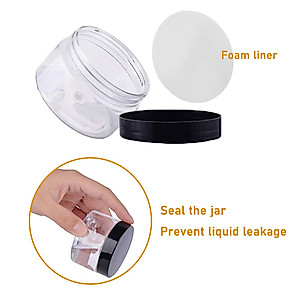 20 Pack 2 oz Clear Plastic Round Slime Containers,Empty Plastic Storage Jars with Black Lids,Refillable Storage Container for Slime,Cosmetic,Cream,Paint,Jewelry