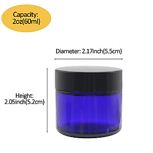 BPFY 24 Pack 2 oz Round Blue Glass Cosmetic Jars with Inner Liners and Black Lids, Travel Jars, Refillable Containers for Makeup, Cream, Lotion, Sugar Scrubs, Eye Shadow, Slime, Paint, Jewelry