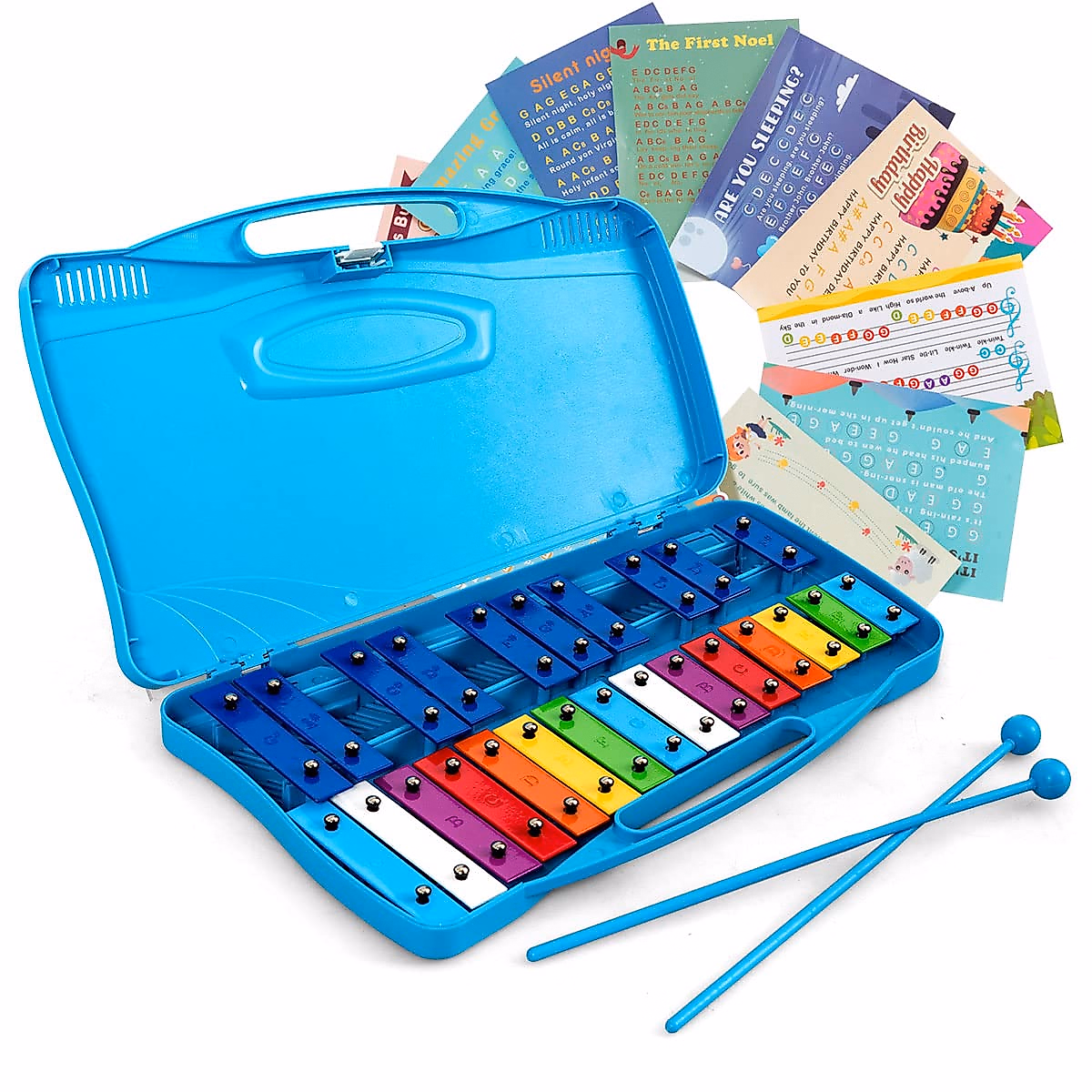 Costzon 25-Note Xylophone w/Case, Colorful Musical Toy w/Clear Tuned Metal Keys, 2 Child-Safe Mallets, Perfectly Tuned Instrument for Kids, Toddlers (With music sheets, Blue)