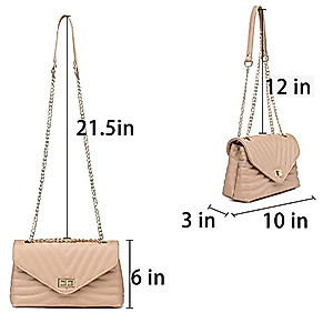 ANT EXPEDITION Small Quilted Shoulder Purses and Handbags for Women Trendy Design Crossbody Bags with Sliding Gold Chain Strap (Nude)