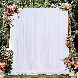 White Tulle Backdrop Curtain for Parties Wedding Baby Shower 3 Layers Sheer White Photo Curtains Backdrop Fabric Drapes Panels Decoration for Photography Bridal Shower 5ft x 7ft
