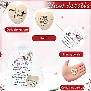 Fumete 50 Sets Funeral Gift Favors for Guests, Wooden Heart Token with Sheer Organza Bags and Red Cardinal Greeting Cards for Church Favors Christmas Family Funeral Pocket Hug Gifts