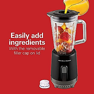 Hamilton Beach Personal Blender for Shakes and Smoothies, 600 Watts, 20oz Single Serve Glass Jar, Black (51157)