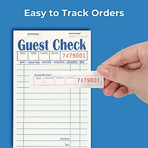 Server Note Pads [10 Books] - Guest Checks Notepad for Waiter Waitress Servers, Commercial Check Pads with Guest Receipt for Restaurants Food Order, 50 Sheets/Pad