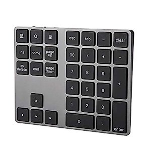 Numeric Keypad, Rechargeable Aluminum Alloy 34 Keys Mini Bluetooth Numpad, Slim External Numpad Keyboard Data Entry Support Windows, iOS, Android System