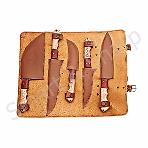 Custom Handmade Damascus Chef Knives Set/Kitchen Knives 5 Pieces Set SS-17210 and 17211 Poplar Wood (Poplar Wood)