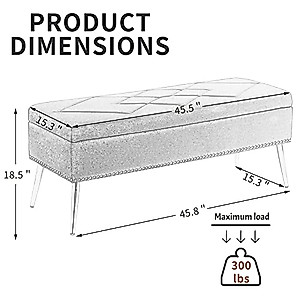 MOJAY Modern Velvet Storage Ottoman Bench, Upholstered Footrest with Rivet Decoration Table Dining Stool with Golden Legs for Entryway Dining Room Living Room Bedroom (Dark Green)