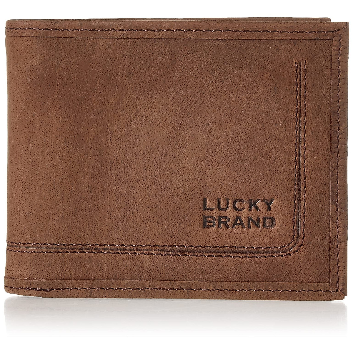 Lucky Brand Men's Embossed Bifold Wallet (Available in Cotton Canvas, Grooved Leather-Brown, One Size