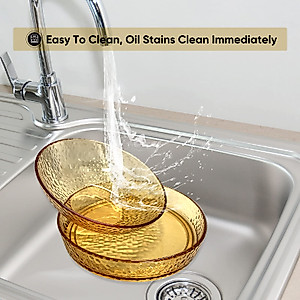 Dizaolive Plates & Bowls Kitchen Dinnerware Sets: 5 Piece Sphere Party Dish Set Microwave Dishwasher Safe Salad Dinner Amber Clear Hammered Glass Decorative Tableware for Soup Pasta Dessert Fruit Cake