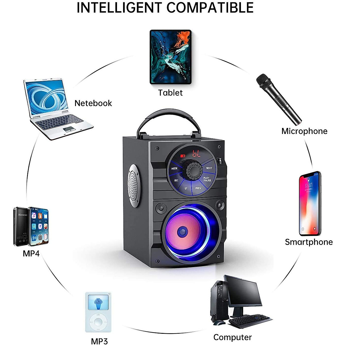 E I F E R Portable Bluetooth Party Speaker with Subwoofer, Heavy Bass, Wireless, FM Radio, Remote Control, LCD Display - for Outdoor/Indoor, Home, Phone, PC