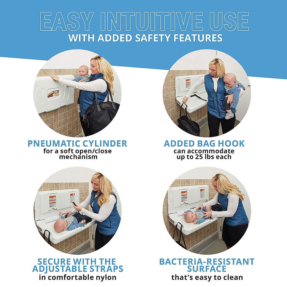 ECR4Kids ELR-18004 Wall-Mounted Baby Changing Station, Fold-Down Diaper Change Table & ELR-003 2-Ply Tissue and Poly Disposable Sanitary Liner for Baby Changing Stations, 18" x 13", 500-Pack - White