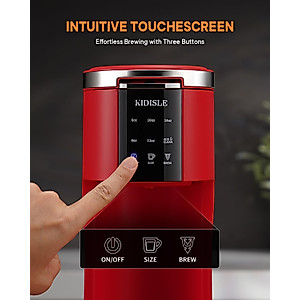 KIDISLE Single Serve Coffee Machine, 3 in 1 Pod Coffee Maker for K Cup Pods & Ground Coffee & Teas, 6 to 14oz Brew Sizes, with 40oz Removable Water Reservoir, Descale Settings, Red