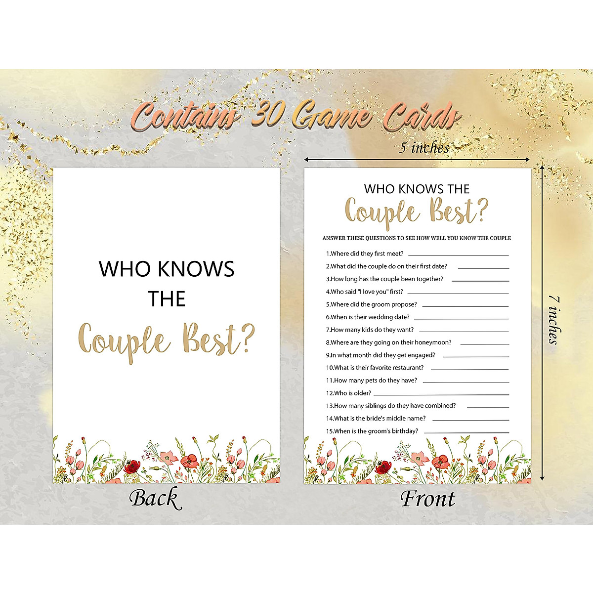 Who Knows The Couple Best Bridal Shower Game, Wedding Shower and Bachelorette Party - Set of 30 Cards, Boho Floral Bridal Wedding Activities Game Cards for Guests, Bridal Shower Party Decorations-LM2
