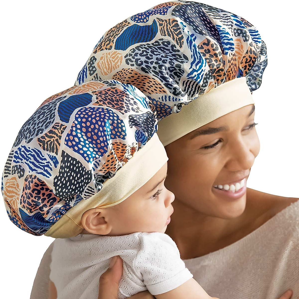 Red by Kiss 2-in-1 Mommy & Me Bonnet Sleeping Caps Hair Bonnet Hair Wrap (Leopard)