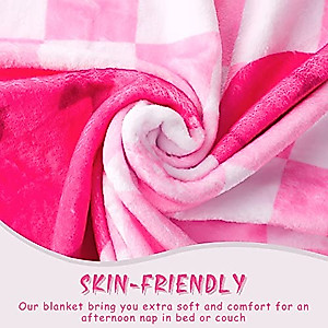 Hot Pink Preppy Throw Blanket Cute Flannel Soft Blanket Plush Cozy Fuzzy Blanket Preppy Bedding Stuff Preppy Room Decor for Dormitory Living Room 50 x 60 (Checkered Smile Face)