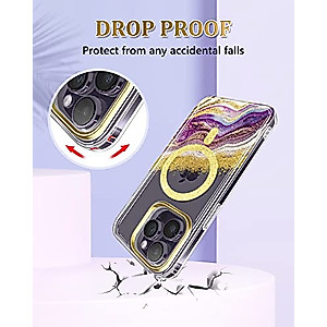 JIAXIUFEN Magnetic Designed for iPhone 14 Pro Max Case Clear, Compatible with MagSafe, Sparkle Glitter Slim Thin Shockproof Protective Transparent Phone Case, Marble Gold