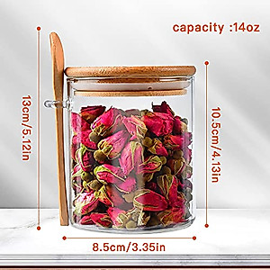 Worldity 14Oz/414ML Glass Jar Containers with Lids and Spoon, Airtight Lid Sealed Storage Container Jar with Scoop for Bath Salt, Sugar, Spice, Coffee, Candy, Pepper(Clear, Set of 2)