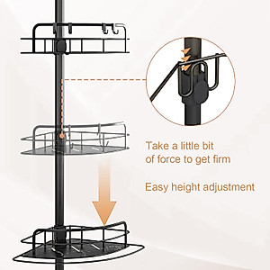 THMINS Shower Caddy Tension Pole,Adjustable Corner Shower Caddy,4 Tier Rustproof Shower Organizer Shelves for Bathroom,Bathtub,42.1-120.5 inch,Black