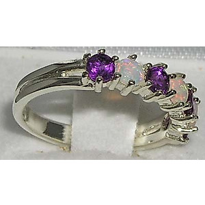 LetsBuyGold 925 Sterling Silver Natural Opal & Amethyst Womans Eternity Ring - Size 5.75