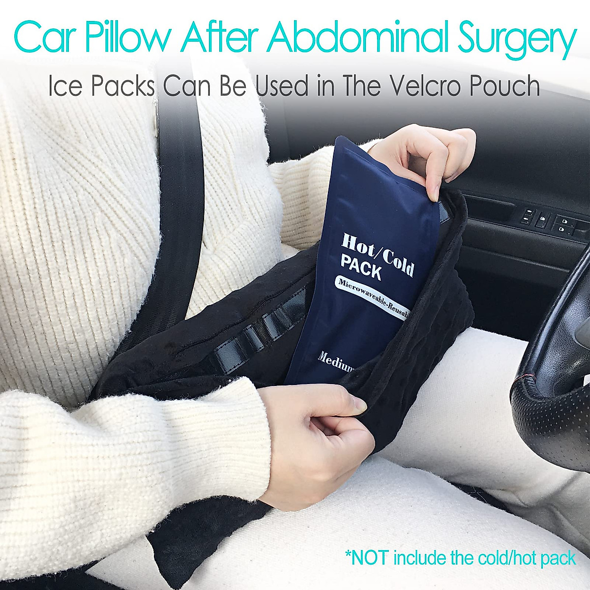 Hysterectomy Pillow Abdominal Post Surgery Pillows with Pocket Comfort for Ice Heat Packs Tummy Tuck Belly Incision Recovery Seatbelt Gifts Women Patients Minky Dot Black