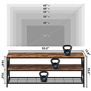Hompenny TV Stand for TV up to 65 Inch, Industrial Entertainment Center for Living Room Bedroom, Sturdy Wood TV Console Table  TV Cabinet with 3-Tier Storage Shelves, Rustic Brown