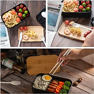 invvni Bento Box Lunch Box Containers for Adults Kids - Natural Bamboo Lid, Cutlery & Chopsticks, Microwave Safe, Dishwasher Safe, Bpa Free, Leakproof, Gifts for Women, Small