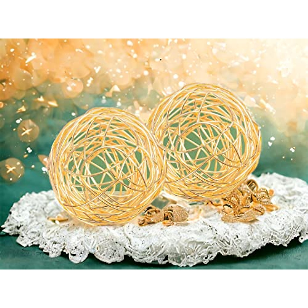 Alpha Living Home Gold Metal Band Decorative Dining Ball Set of 3 - Geometric Sculptures, Metal Sphere Decorative Ball, Decorative Balls for Centerpiece Bowls, Orbs Decorative Balls - 4.5 Inches