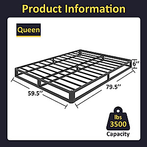 Firpeesy 6 Inch Queen Bed Frame with Round Corner Edges, Low Profile Queen Metal Platform Bed Frame with Steel Slat Support, No Box Spring Needed/Easy Assembly/Noise Free Mattress Foundation