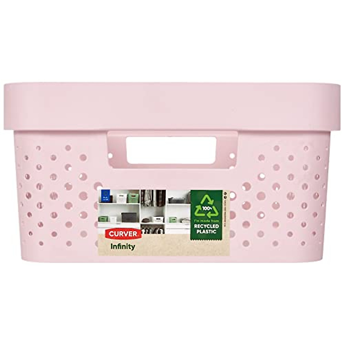 CURVER Infinity 17L Recycled Storage Basket - Multi-Use Stackable and Interlocking Storage - 35.5 x 26.7 x 13.7 cm, Pink