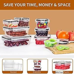 PRAKI 48 Pack Food Storage Containers with Airtight Lids (24 Containers & 24 Lids), Kitchen storage containers for Pantry Organizers and Storage, BPA-Free Meal Prep Container with Labels & Marker