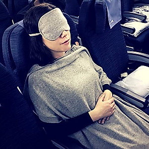 Jet&Bo 100% Pure Cashmere Travel Set: Blanket, Eye Mask, Socks, Carry/Pillow Case Gray