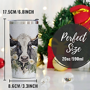 Onebttl Cow Gifts for Women Girls, Watercolor Cow 20oz Vacuum Insulated Stainless Steel Travel Tumbler with Lid, Glitter Silver
