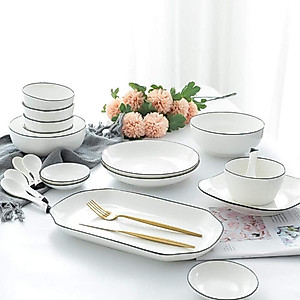 Dishes/Plate/Bowl Set,Simplest White Black Lines Ceramics Dinnerware Set of 29 Pieces Porcelain Dinner Set for Family Service for 8 People