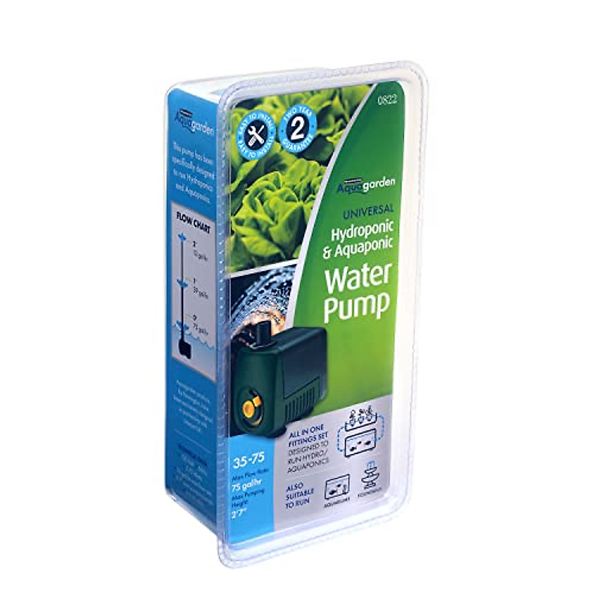 Pennington Aquagarden Aquagarden, Universal Hydroponic & Aquaponic Water Pump, Designed to Run Hydro/Aquaponic Systems, Aquariums, Fountains, Water Features, Max Flow 75 gal/hr, Max Pump Height 2’7”