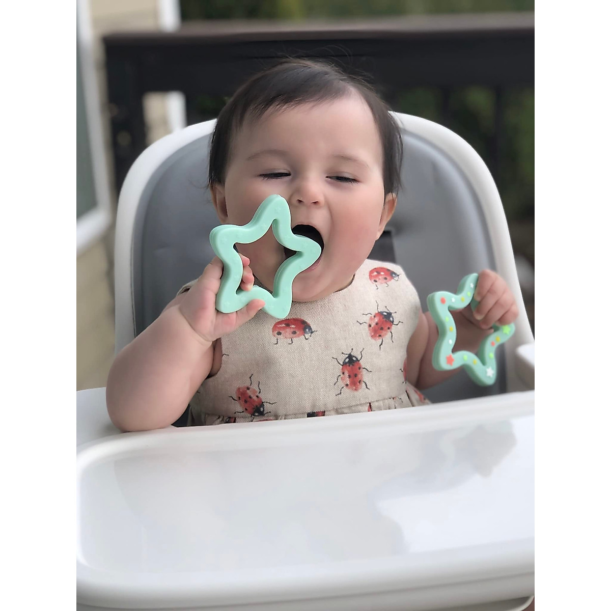 Jimibaby Silicone Star Teether, The First Teething Toy for Baby Boys and Girls,100% BPA Free, Easy to Hold, Freezer Safe (Mint Star)