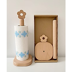 Paper Towel Holder, Wooden Kitchen Roll Stand Organizer Free Standing, Housewarming Gift Present for Friends