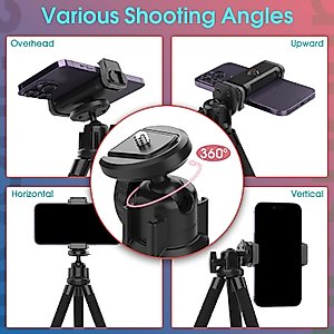 UBeesize Flexible Tripod with Quick-Release Plate for Camera and Cellphone, Mini Tripod Stand with Remote and Clip for Video Recording, Vlogging, Compatible with Smartphones,Gopro, Webcam