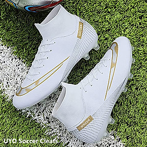 Men's Football Cleats with High-Top Non-Slip Spikes Ankle Supports Indoor Outdoor Firm Ground Soccer Shoes White EU 42 US 9