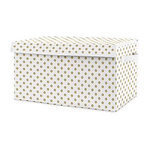 Sweet Jojo Designs Gold and White Polka Dot Girl Small Fabric Toy Bin Storage Box Chest For Baby Nursery or Kids Room - for Peach Pink Green Shabby Chic Boho Watercolor Floral Rose Flower Collection