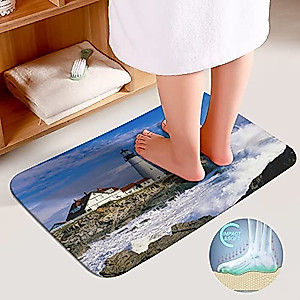 3 Piece Bathroom Rugs Set,Set Lighthouse Beautiful City and Town Scenery Sea Wave,Bath Rugs with U Contour Toilet Mat and Rugs Bath Mats Set,Bath Rugs Runner for Bathroom, White-style-4, 15''x25''