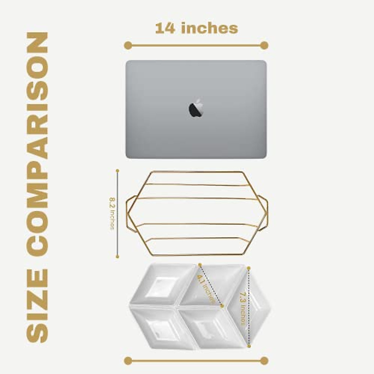 MK Crew Appetizer Serving Tray with Handles - Party Platter for Fruit, Condiments, Cheese, Veggies and Snacks White & Gold Durable Ceramic Dinnerware Set Best Gift Mom / Wife,