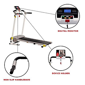 Sunny Health & Fitness SF-T7610 Electric Walking Folding Treadmill with LCD Display and Device Holder, 220 LB Max Weight, White