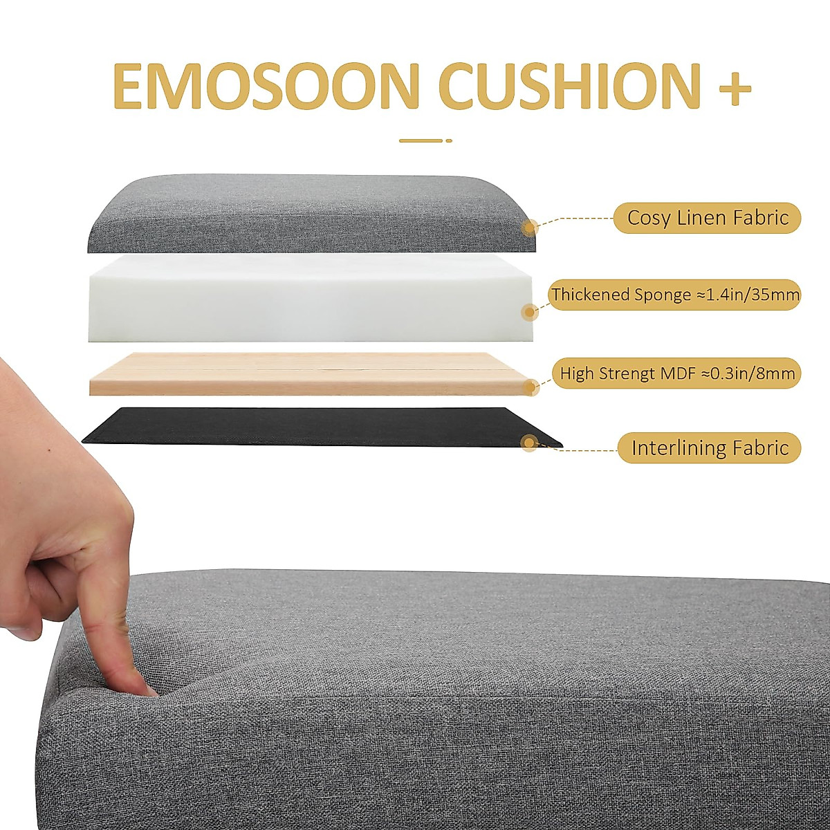 Emosoon Tall Ottoman with Storage Collapsible Fabric Small Slim Folding Ottoman Furniture with Handles Lid Ottoman for Room Footrest Foot Stool Linen Grey 16.5x16.5x11.8in