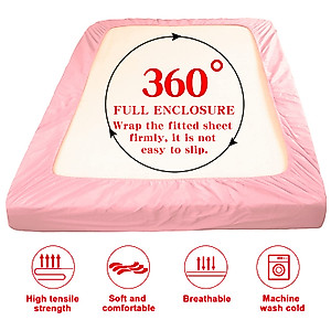NTBAY Twin Fitted Sheet Only - Brushed Microfiber Deep Pocket Fitted Sheet - Soft, Wrinkle-Free, Fade-Resistant, Stain-Resistant, Hotel Quality Fitted Bed Sheet, Pink