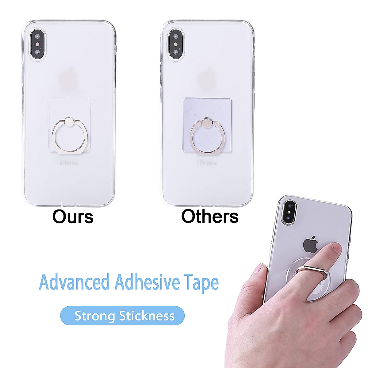 Cell Phone Ring Holder Stand Transparent Finger Grip Loop 360 Degree Rotation Finger Ring Stand (4 x Black (Round))