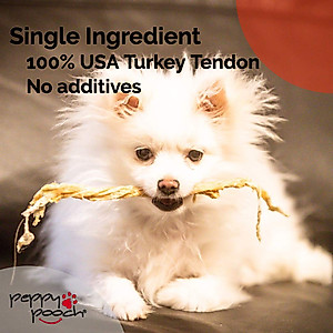 Peppy Pooch Turkey Tendons for Dogs – 8 oz Bag - All-Natural Dog Treat Chew Stick - Made in USA.