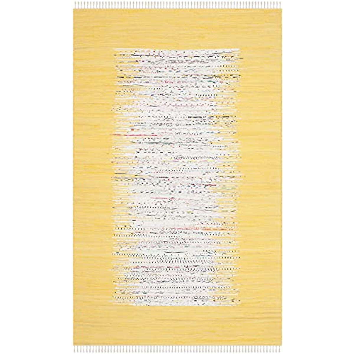 SAFAVIEH Montauk Collection 4' x 6' Ivory / Yellow MTK711Q Handmade Stripe Fringe Cotton Area Rug