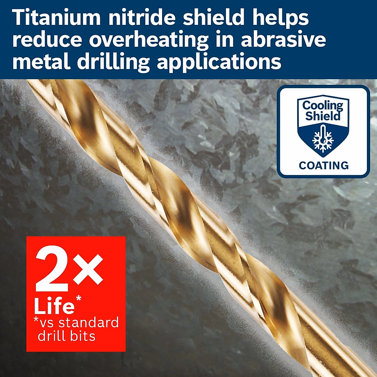 BOSCH TI4135 1/8 In. x 2-3/4 In. Titanium Nitride Coated Metal Drill Bit with 3/8 In. Reduced Shank for Applications in Heavy-Gauge Carbon Steels, Light Gauge Metal, Hardwood,1-Piece